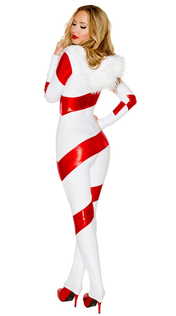 Cosplay Women Deluxe Sexy Santa Candy Hooded Jumpsuit Costume Miss
