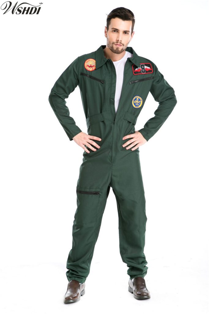 Men’s Pilot Costume Male Aviator Wingman Jumpsuit Flight Suit Adult ...