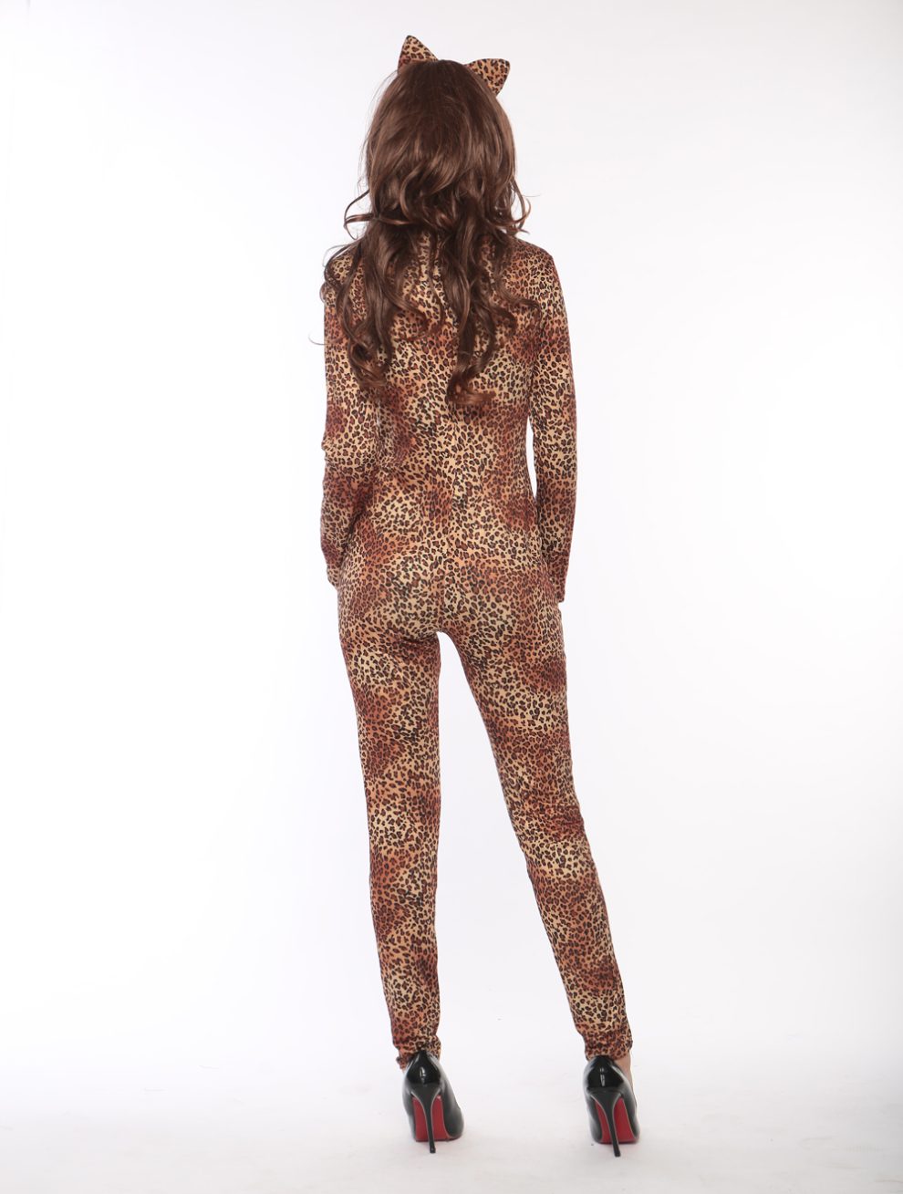 Sexy Cat Bodysuit Cosplay Costume Cutie Long Sleeves Leopard Jumpsuit