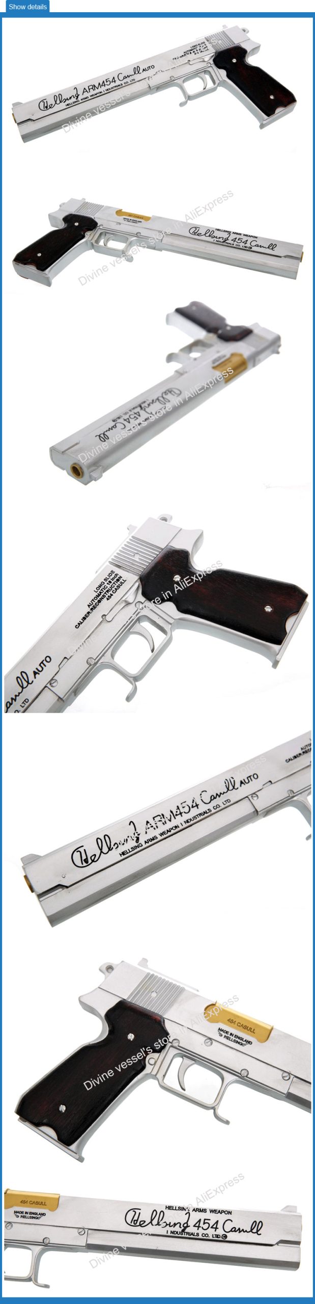 Hellsing Cosplay Prop Alucard Right Hnad Gun Silver - CosplayWare.com
