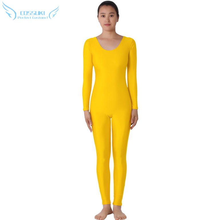 Yellow Lycra Headless Zentai Suit Spandex Full Body Skin Tight Jumpsuit ...