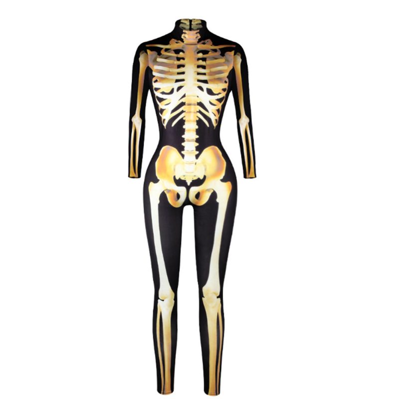 Women’s Halloween Costumes Terror Skeleton Cosplay Tights Jumpsuit Sexy ...