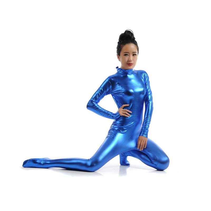 Custom Crotch Zipper Shiny Lycra Spandex Lake Blue Women’s Unitard ...