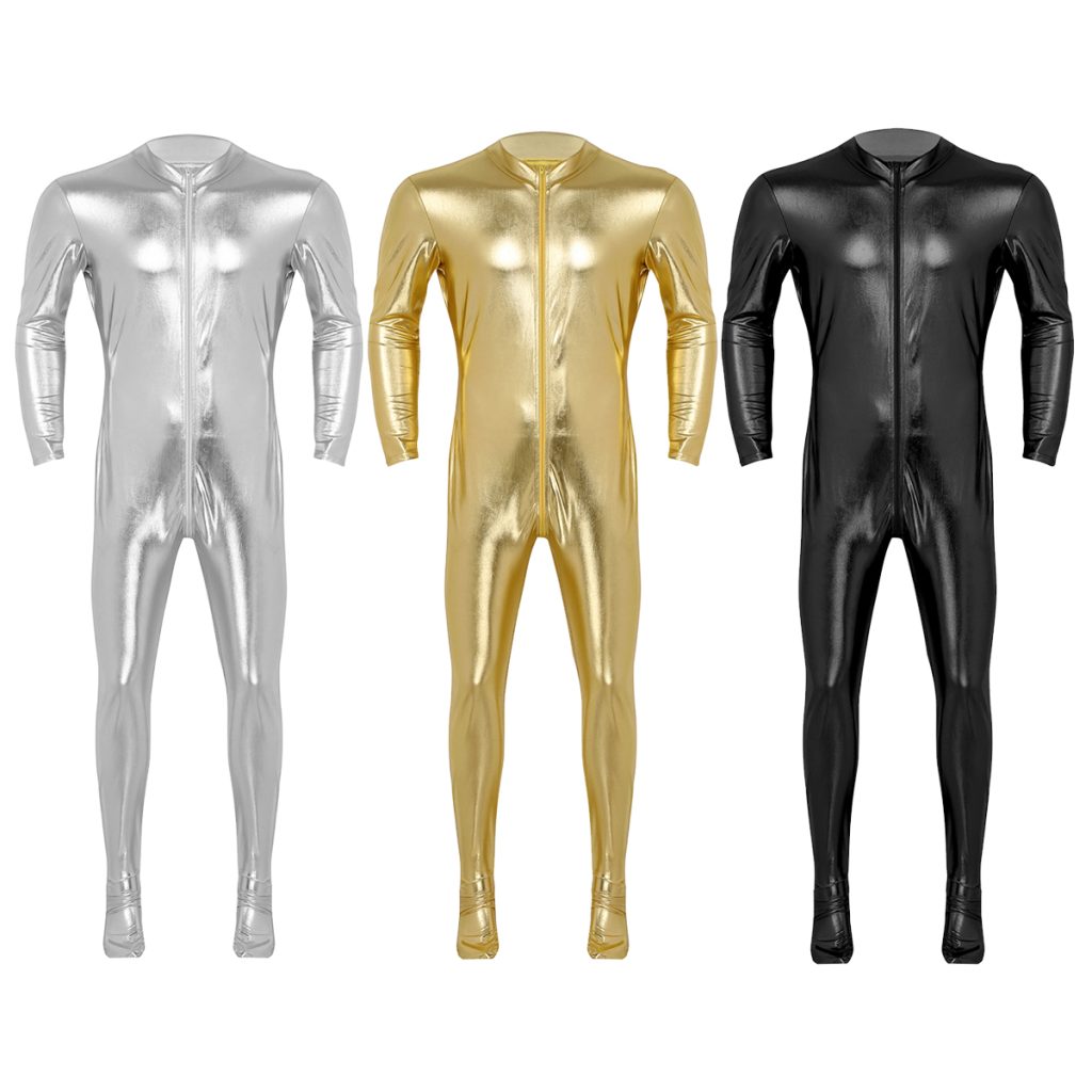 Mens Metallic Spandex Bodysuit Lycra Shiny Catsuit Sexy Unisex Zentai ...