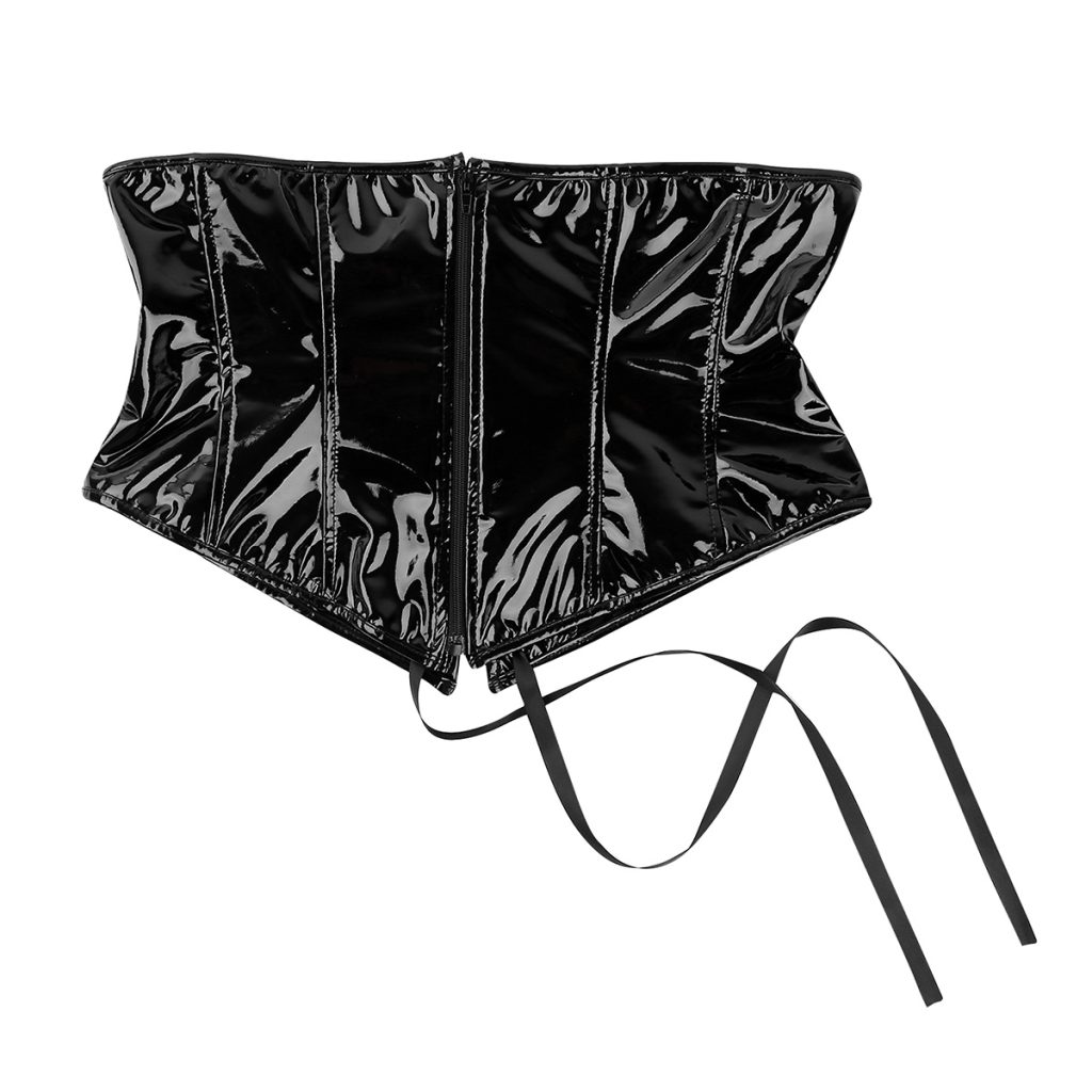 Womens Wetlook Sexy Clubwear Costume Faux Leather Lace Zip Front ...