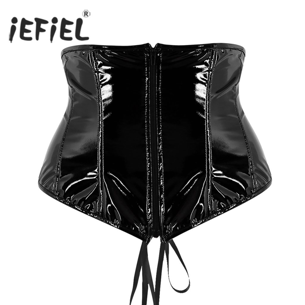 Womens Wetlook Sexy Clubwear Costume Faux Leather Lace Zip Front ...