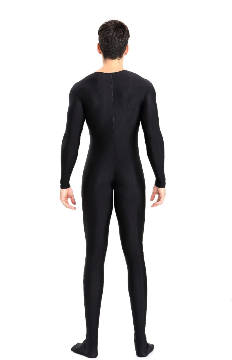 Mens Full Body Spandex Zentai Suit Black Long Sleeve Unitard Adult ...