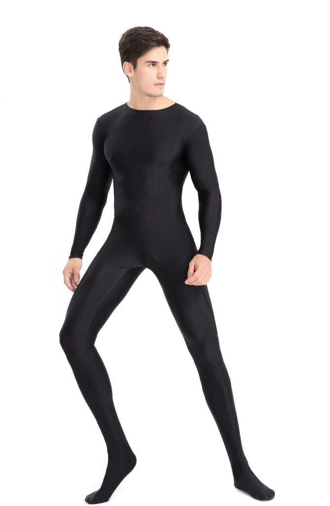 Mens Full Body Spandex Zentai Suit Black Long Sleeve Unitard Adult ...