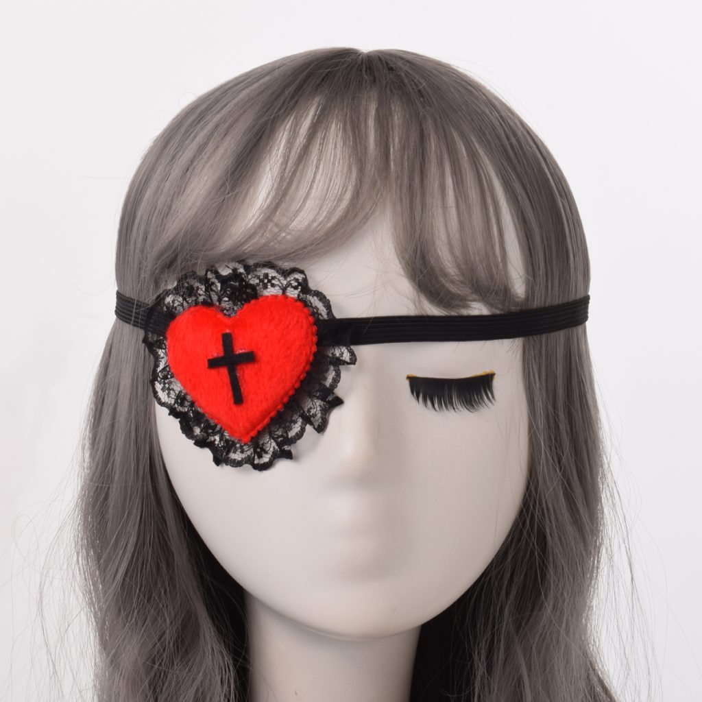 Gothic Girls Red Heart Black Cross Eyepatch Cosplay Eye Patch ...