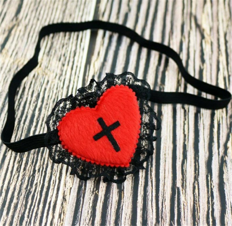 Gothic Girls Red Heart Black Cross Eyepatch Cosplay Eye Patch ...