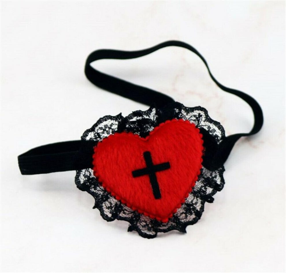 Gothic Girls Red Heart Black Cross Eyepatch Cosplay Eye Patch ...
