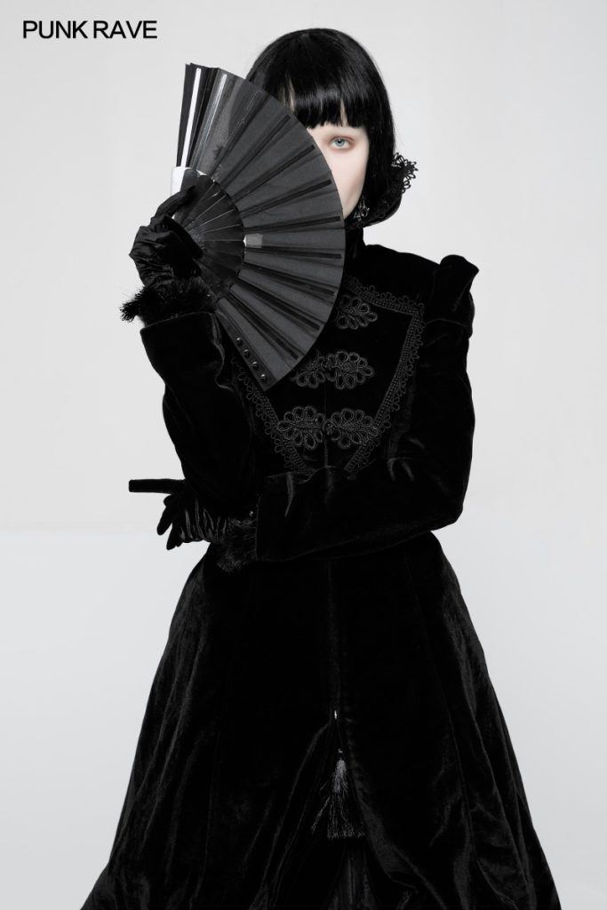 Punk Rave Visual Kei Black Fabric Rivet Fan Unisex Hand Gothic Perform ...