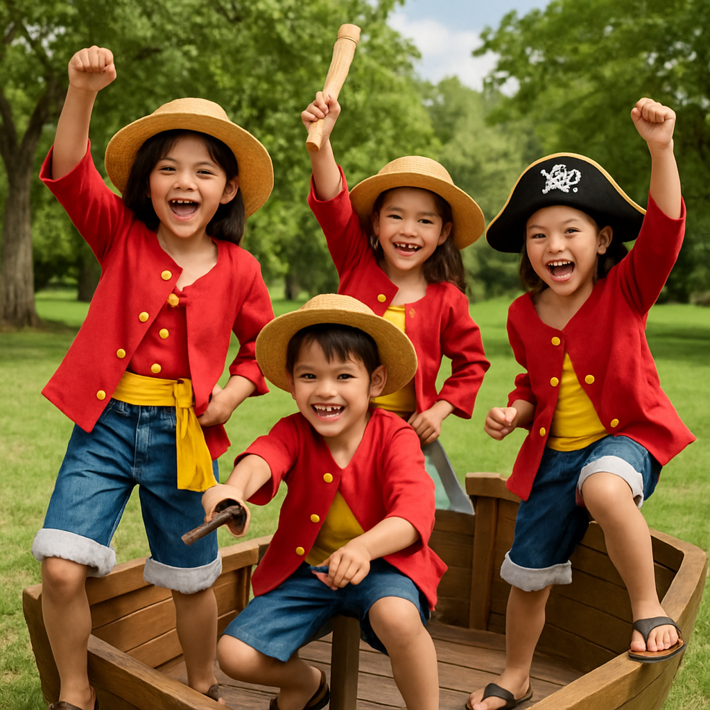 Complete Kids One Piece Cosplay Costume Featuring Monkey D. Luffy ...